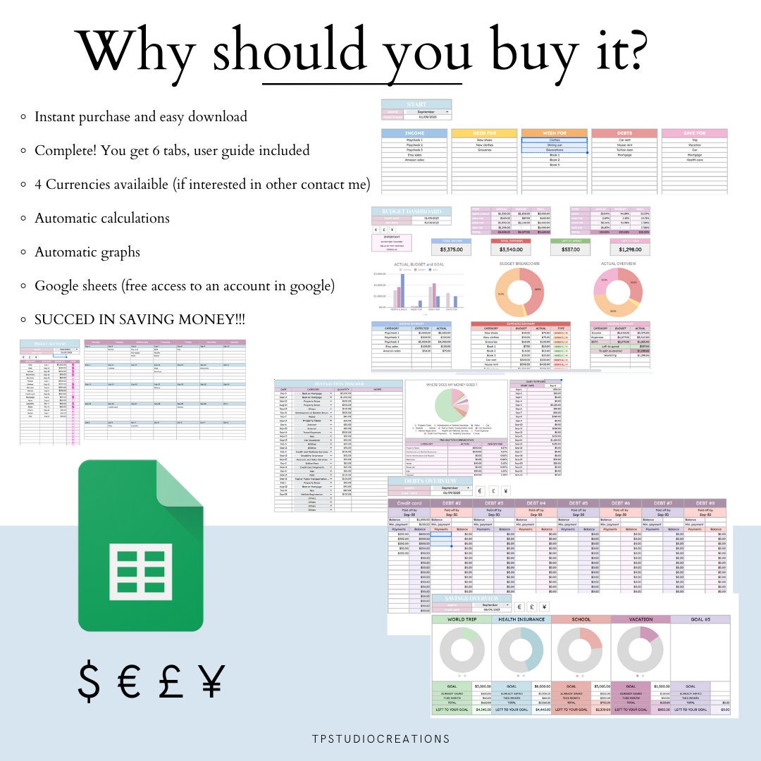 Monthly Budget Spreadsheet Colorful Palette Google Sheets - Etsy