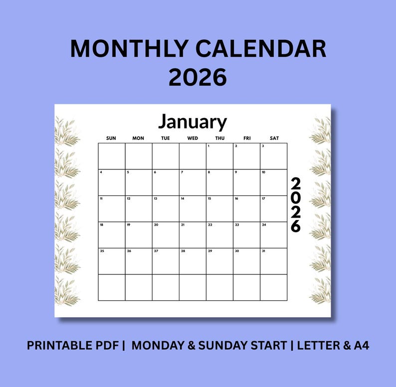 2026 Monthly Calendar Printable – Minimalist Landscape Planner A4 ...