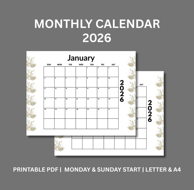 2026 Monthly Calendar Printable – Minimalist Landscape Planner A4 ...