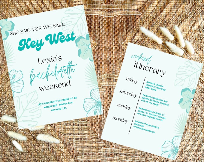 KEY WEST Bachelorette Invitation & Itinerary Template, Tropical ...