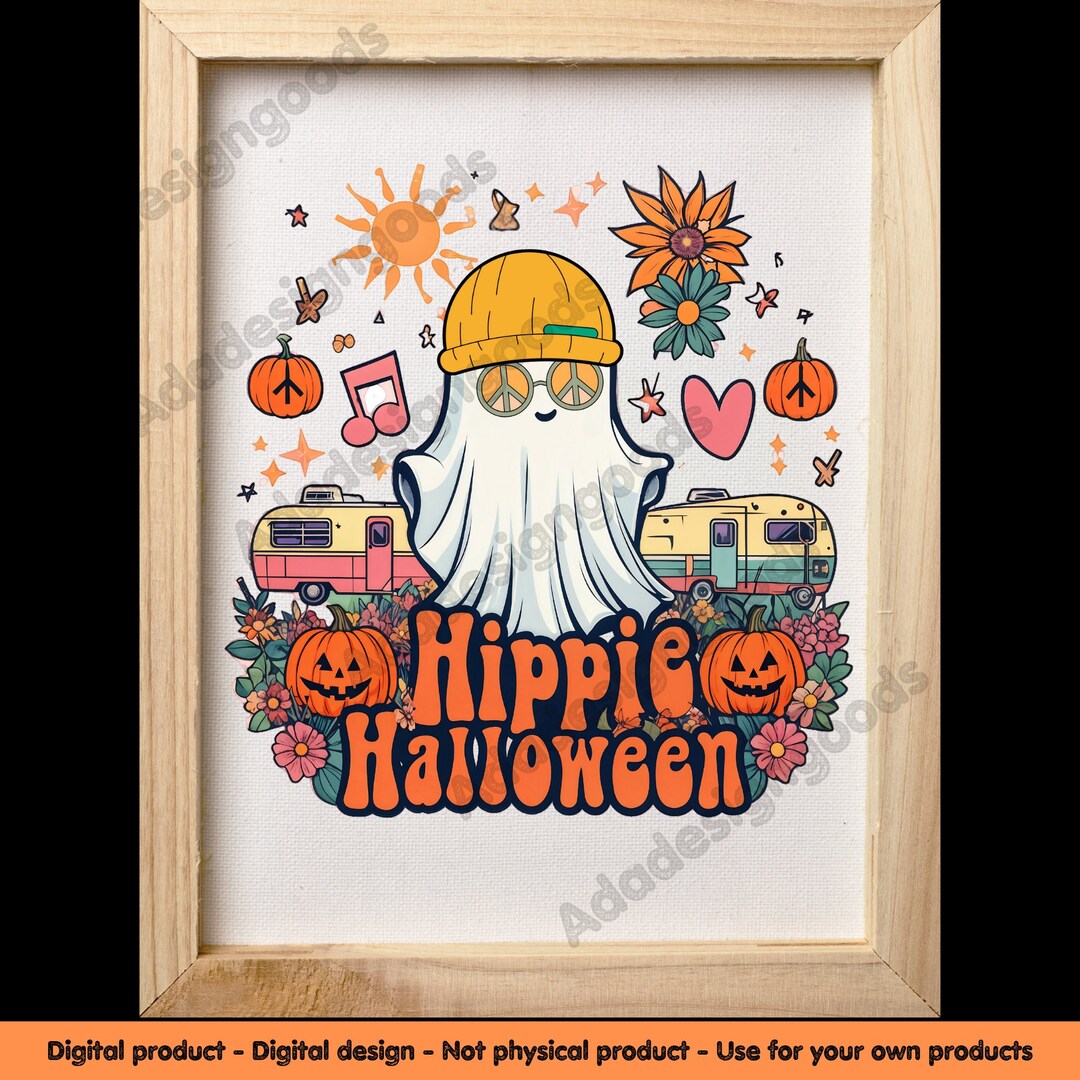 Retro Hippie Ghost PNG: 70s Halloween Clipart (digital Design) - Etsy