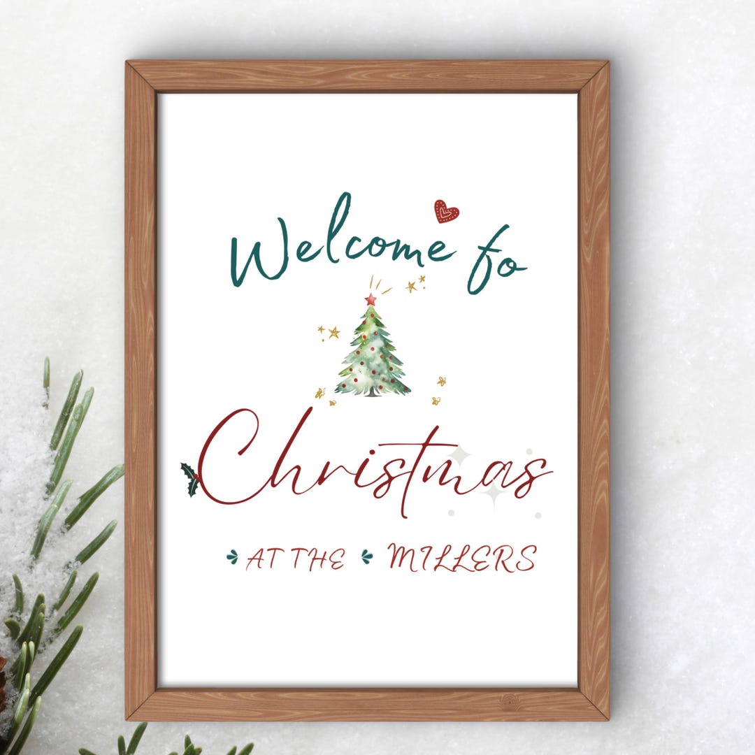 Personalized Christmas Welcome Sign, Custom Printable Holiday Door Sign ...