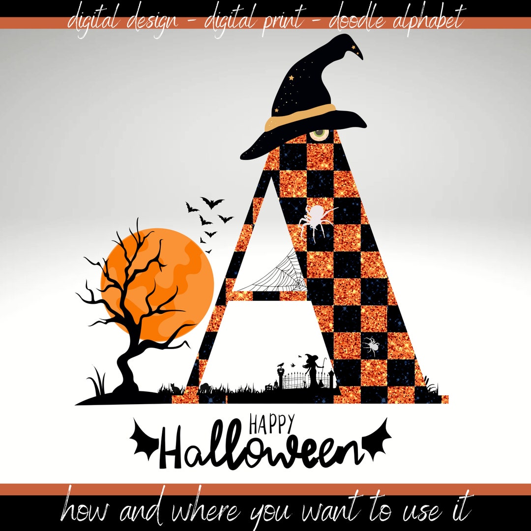 Halloween Doodle Uppercase Alphabet, Halloween Letters for Designers ...