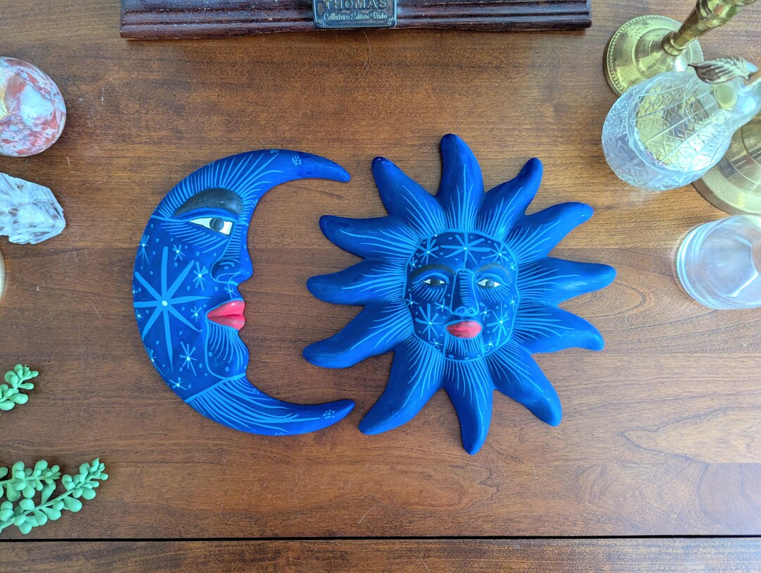 Celestial Whimsigoth Moon and Sun Wall Decor | Vintage Ceramic Wall Art ...