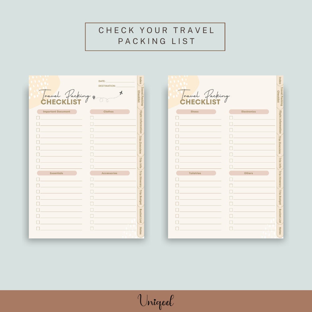 Digital Travel Planner, Printable Packing Checklist, iPad Trip ...
