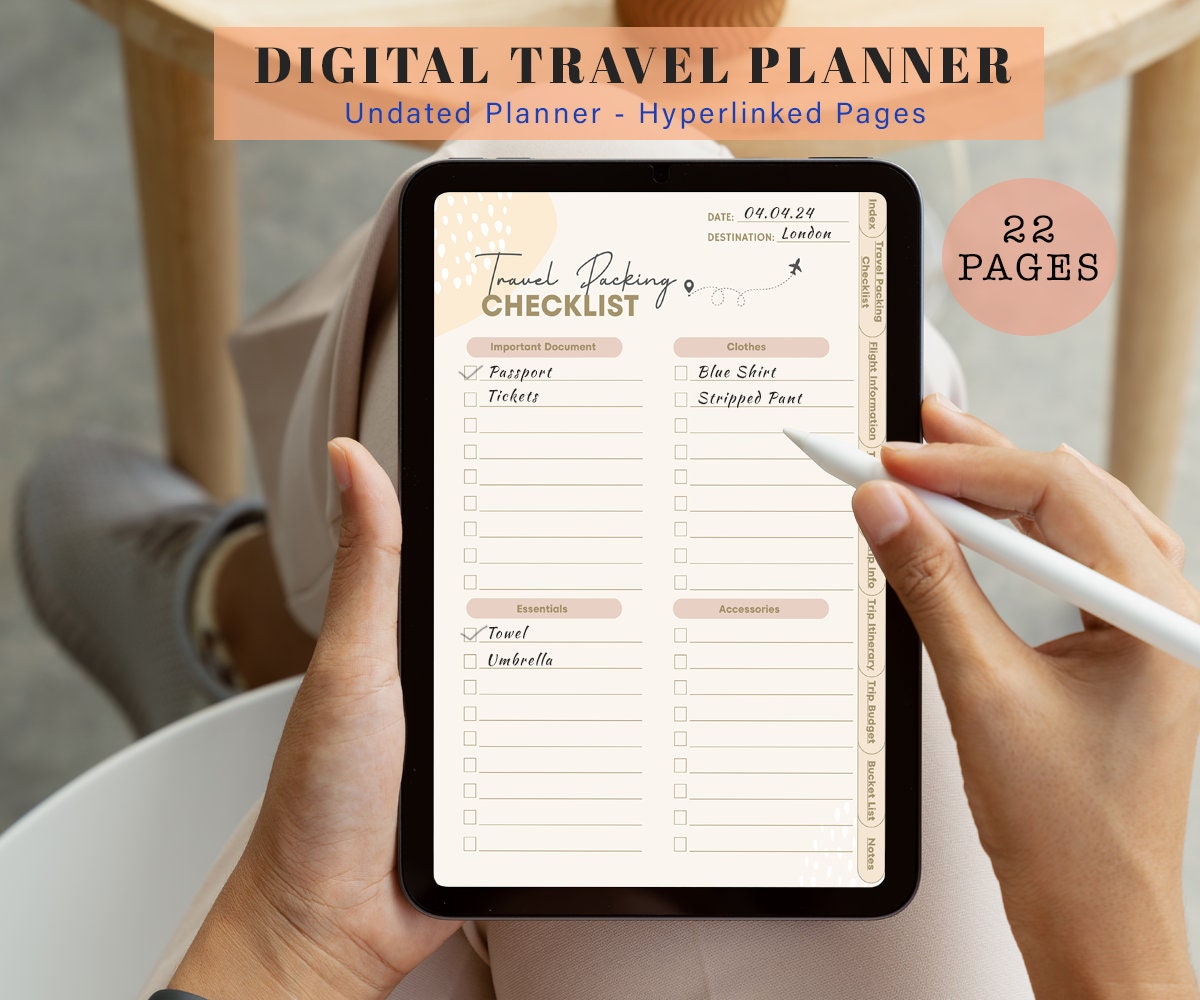 Digital Travel Planner, Printable Packing Checklist, iPad Trip ...
