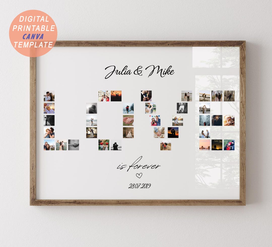 Love Photo Collage Canva Template, Couple Photo Collage, Anniversary ...