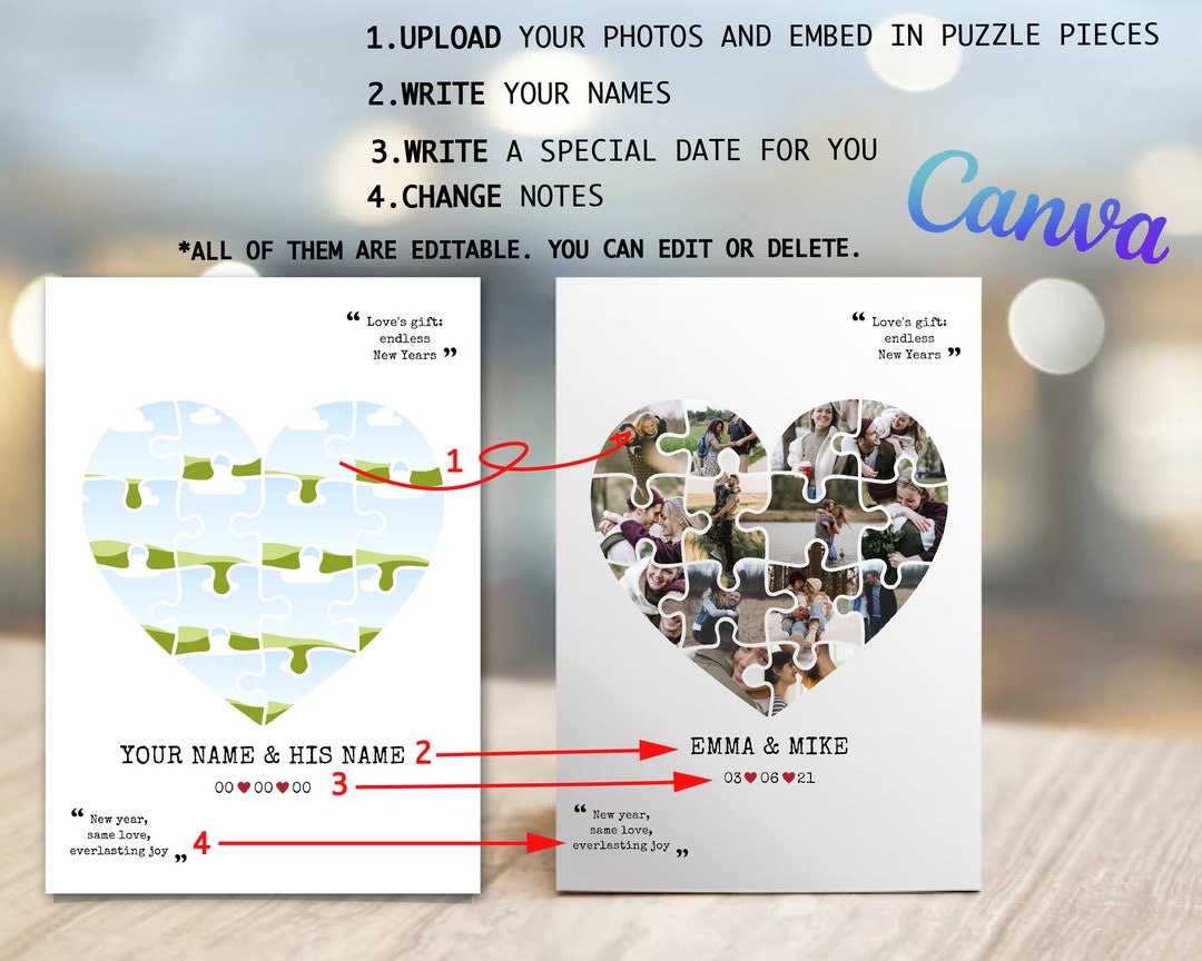 Custom Puzzle Heart Photo Collage, Anniversary Gift Canva Template ...