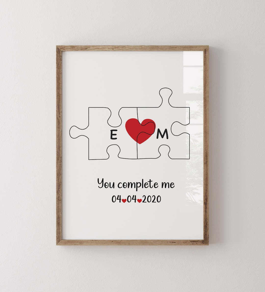 Personalized Puzzle Heart Print, Couples Initials Anniversary Gift ...