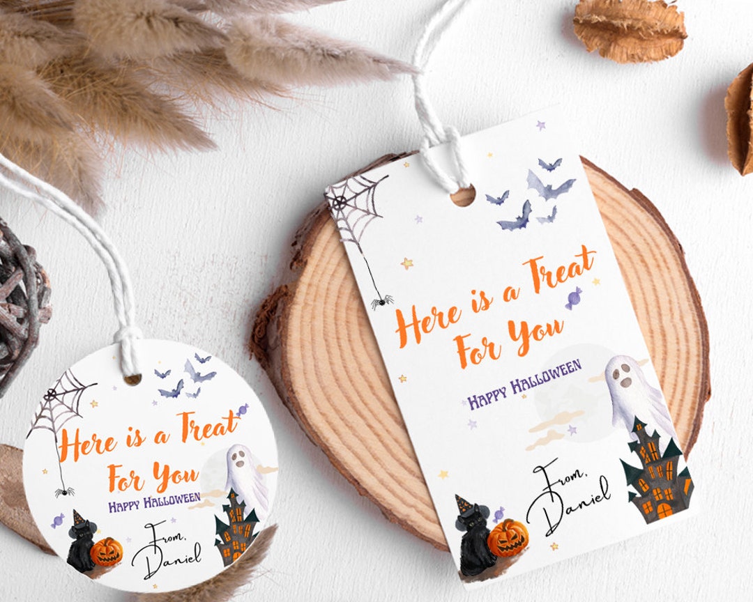 Editable Halloween Gift Tag Sticker Set, Printable Halloween Canva ...
