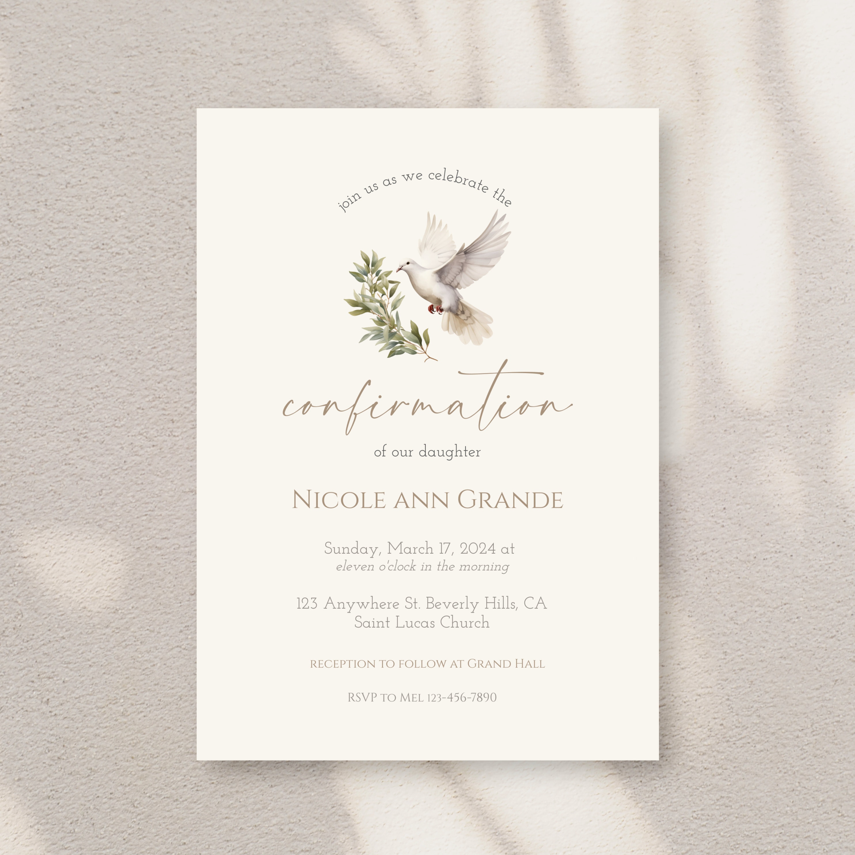 Elegant Confirmation Invitation Template: Holy Spirit Design (instant ...