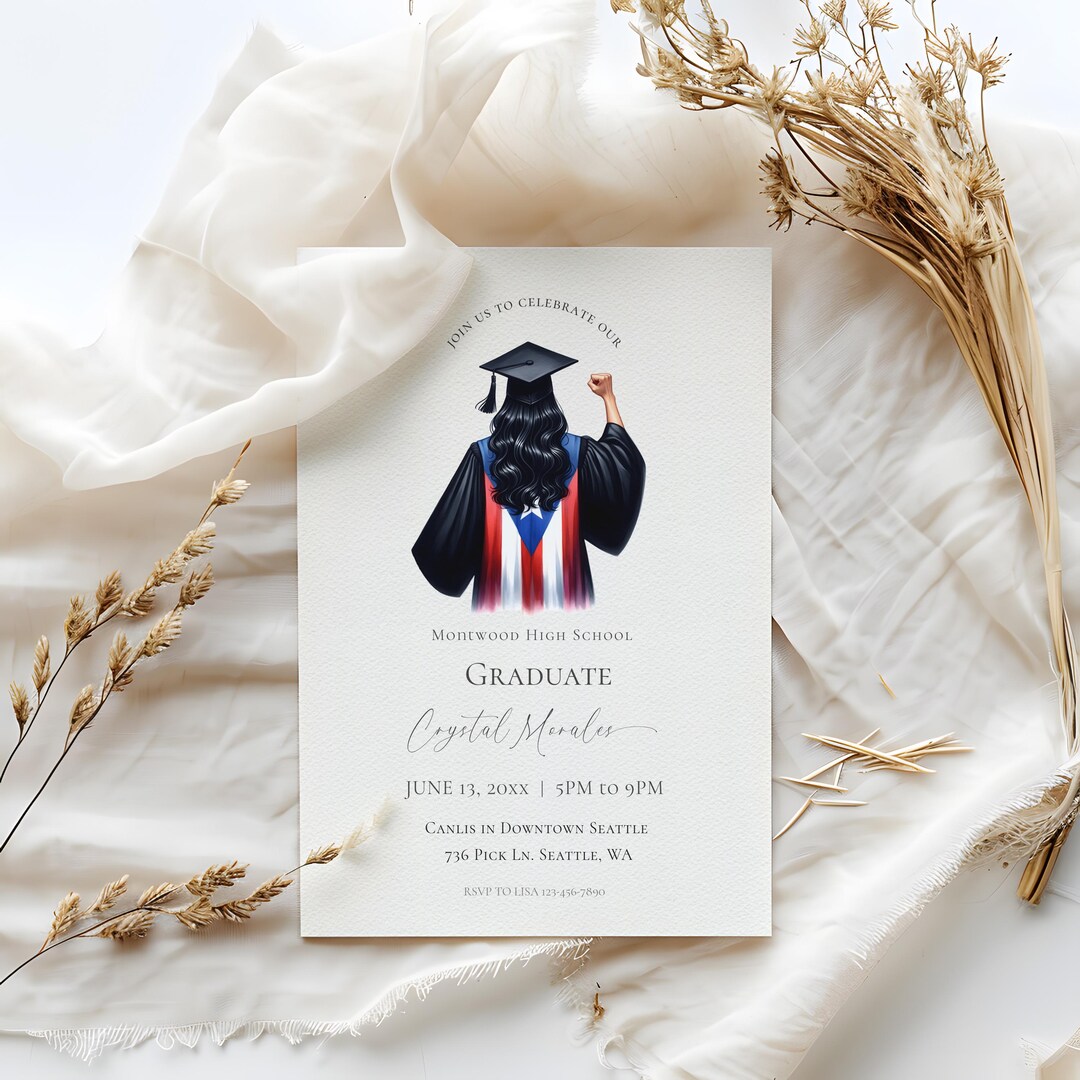 Puerto Rican Graduation Invitation: Latina Graduate Party, Editable ...