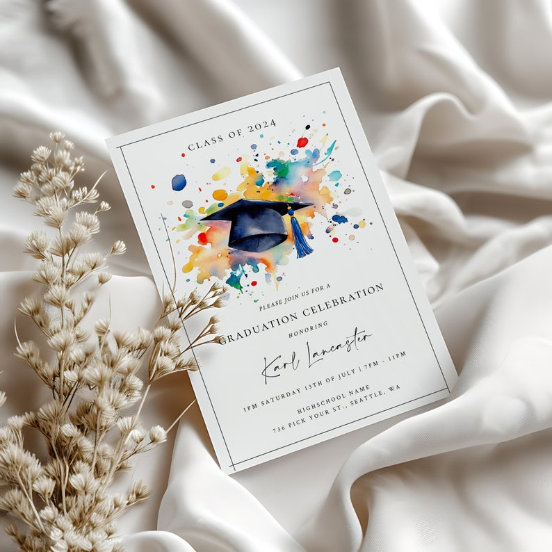 Rainbow Graduation Invitation, Graduation Invitation Template, High ...