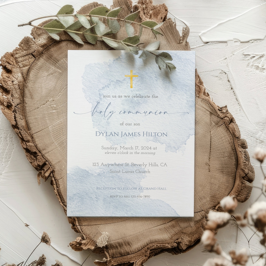 Boy's Holy Communion Invitation Template: Elegant Script (digital ...