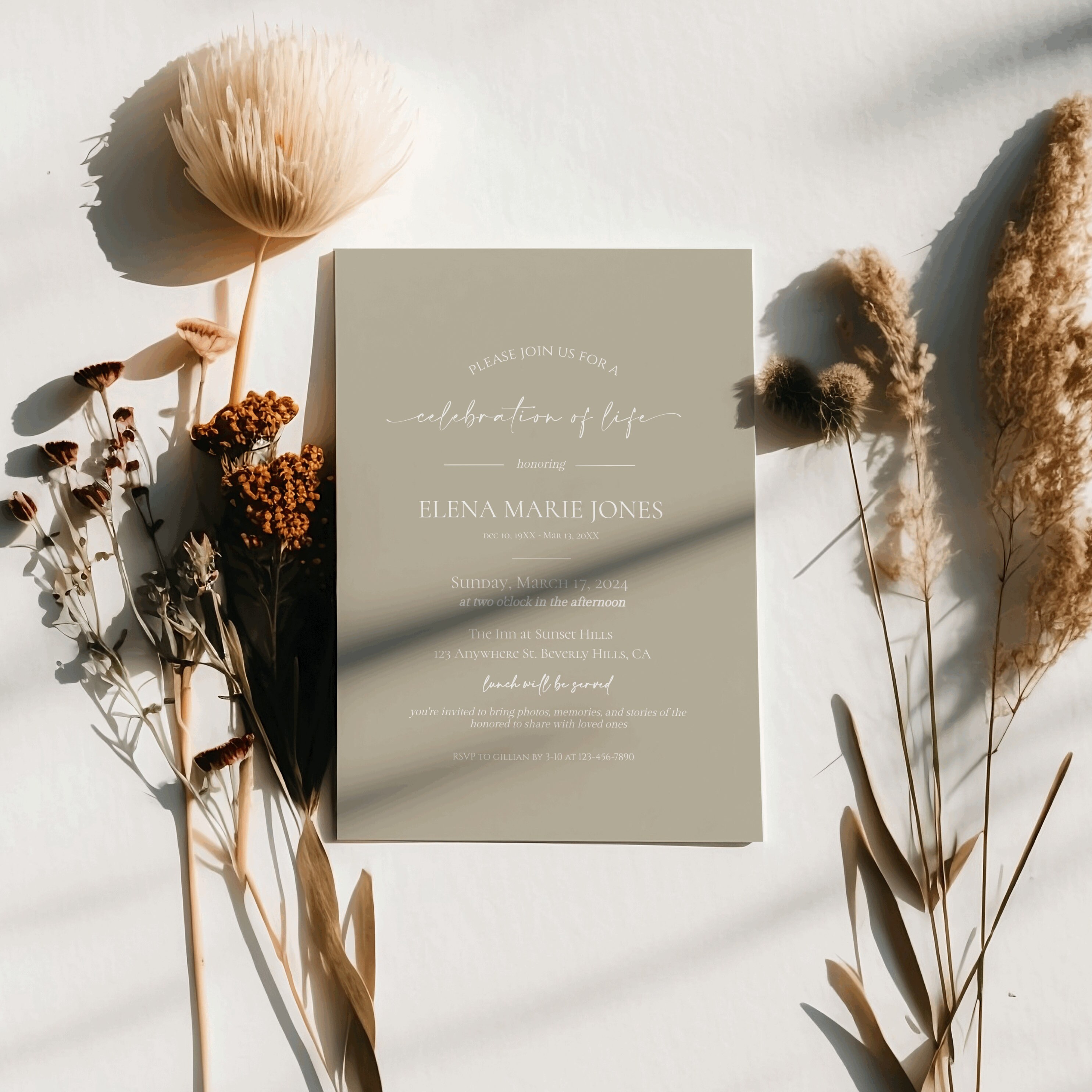 Neutral Tone Funeral Invitation Template (digital) - Etsy