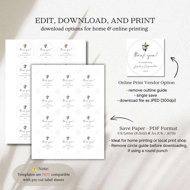 Confirmation Favor Tag Template, Cross, Holy Spirit, Printable Round ...
