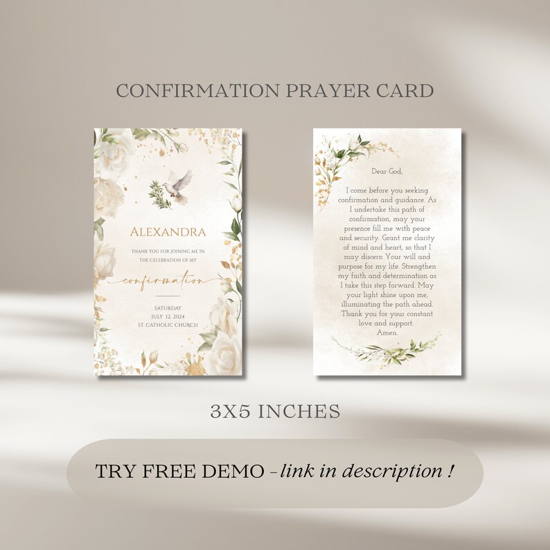 Customizable Confirmation Prayer Card: Elegant Floral Design (digital ...