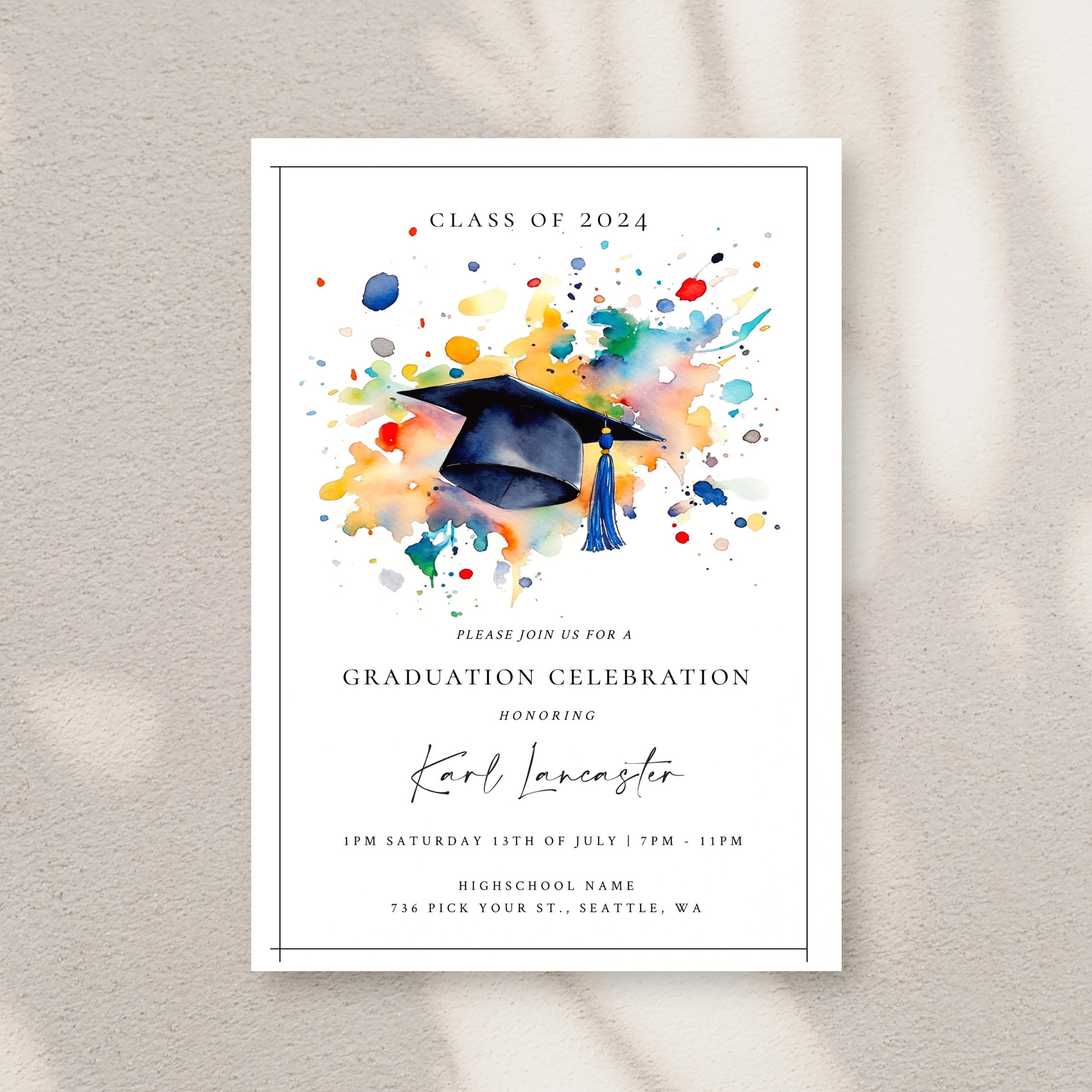 Rainbow Graduation Invitation, Graduation Invitation Template, High ...
