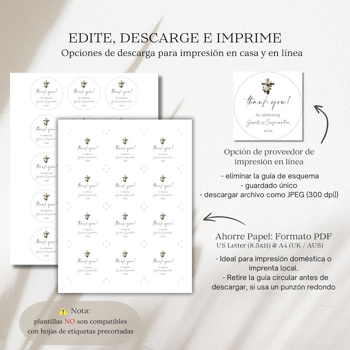 Confirmation Favor Tag Template (español): Printable Crucifix Thank You ...
