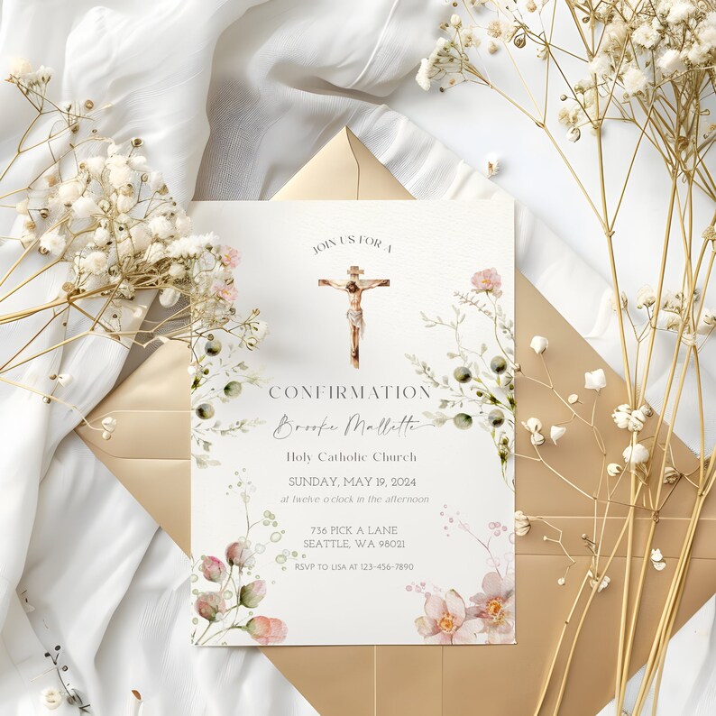 Floral Confirmation Invitation Template, Confirmation, Confirmacion ...