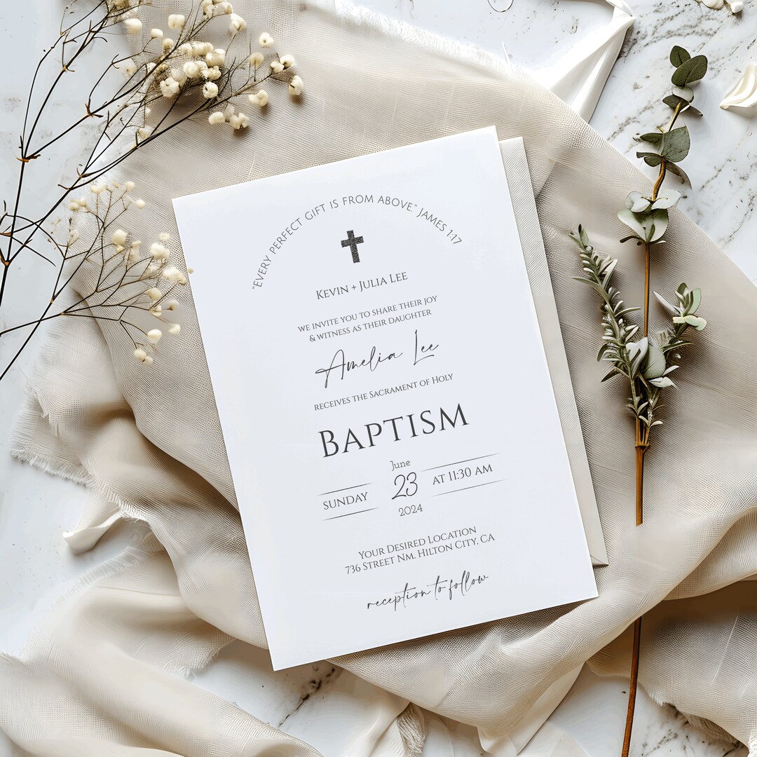 Minimalist Baptism Invitation Template: Editable Holy Sacrament ...