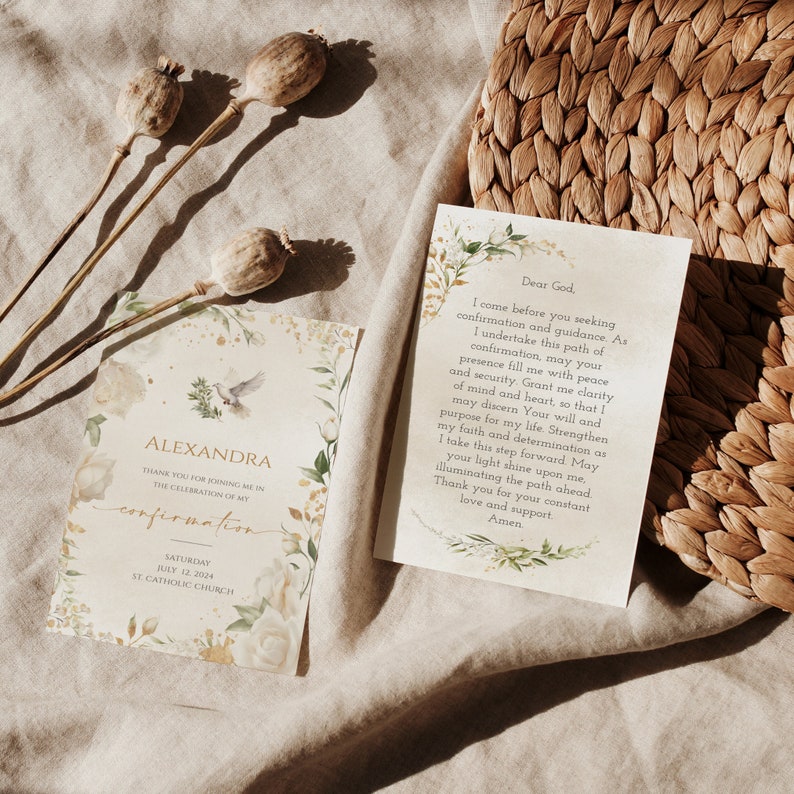 Customizable Confirmation Prayer Card: Elegant Floral Design (digital ...