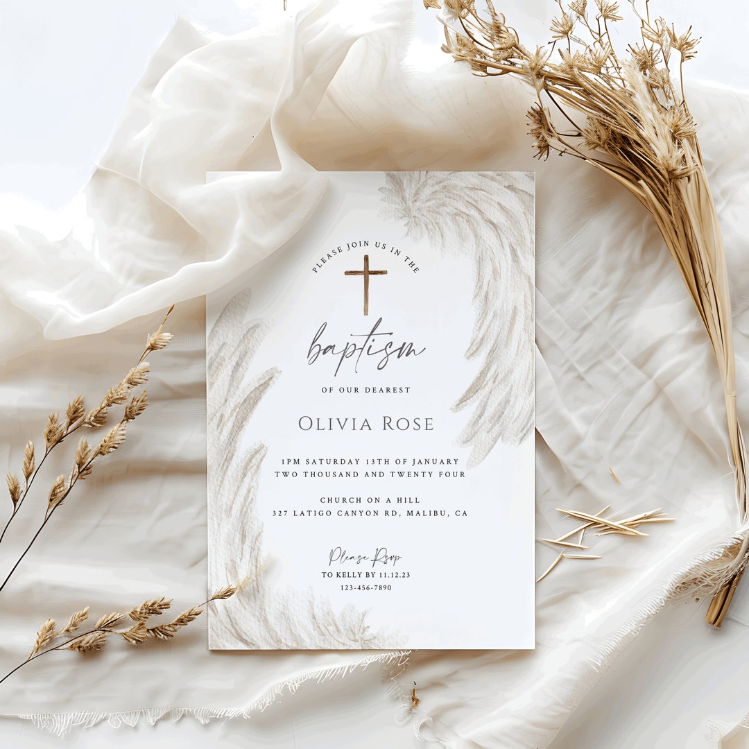 Elegant Wing Baptism Invitation Template (instant Download) - Etsy