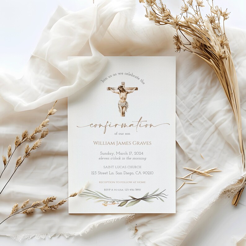 Crucifix Confirmation Invitation Template: Editable Celebration ...