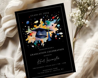 Rainbow Graduation Invitation, Graduation Invitation Template, High ...