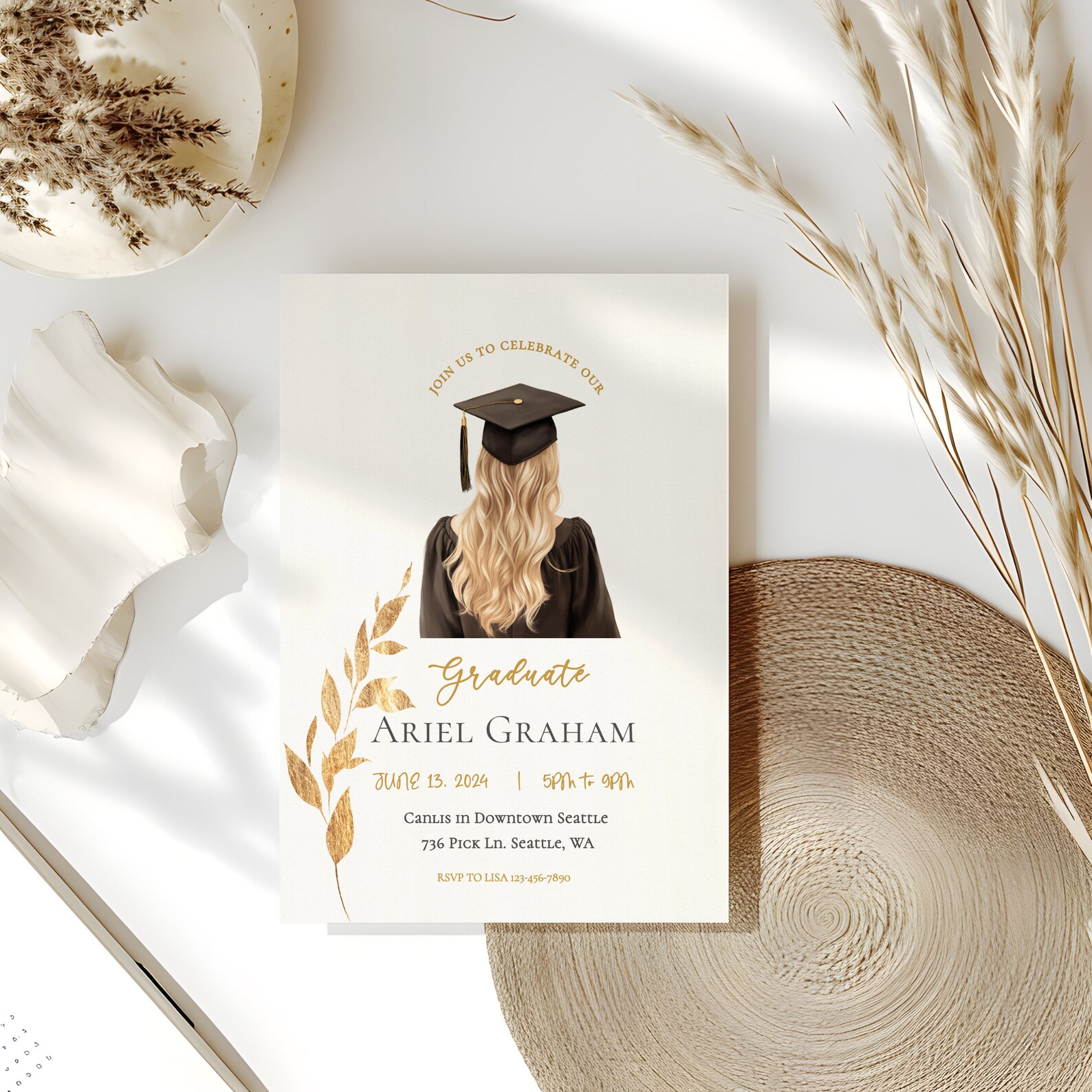 Graduation Invitation, Girl Graduation Invitation Template, University ...