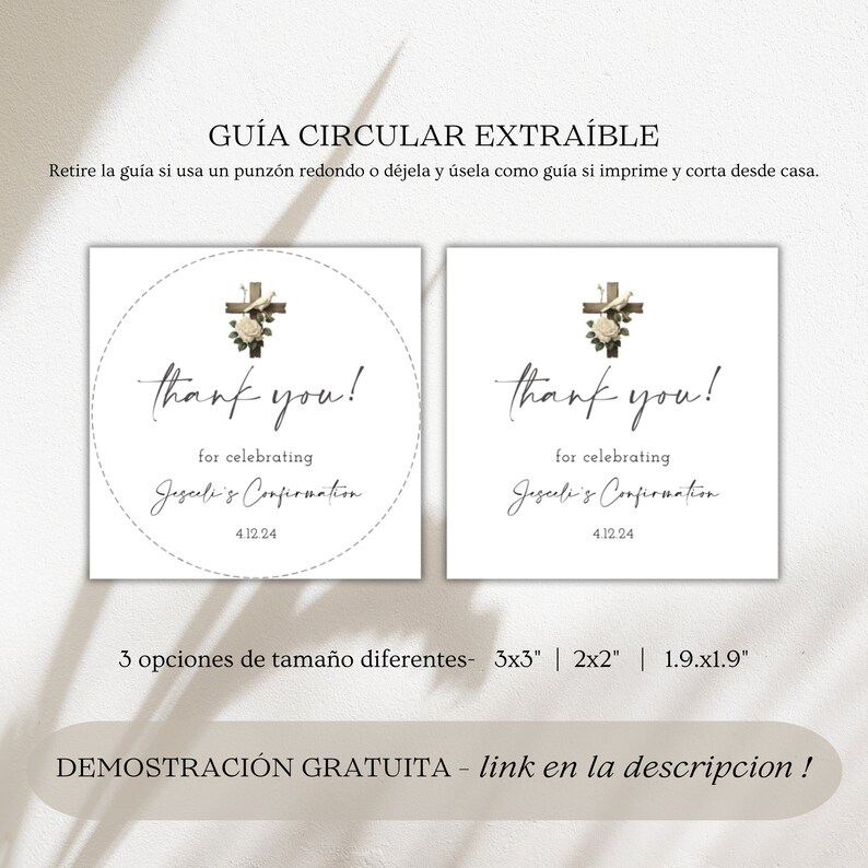 Confirmation Favor Tag Template (español): Printable Crucifix Thank You ...