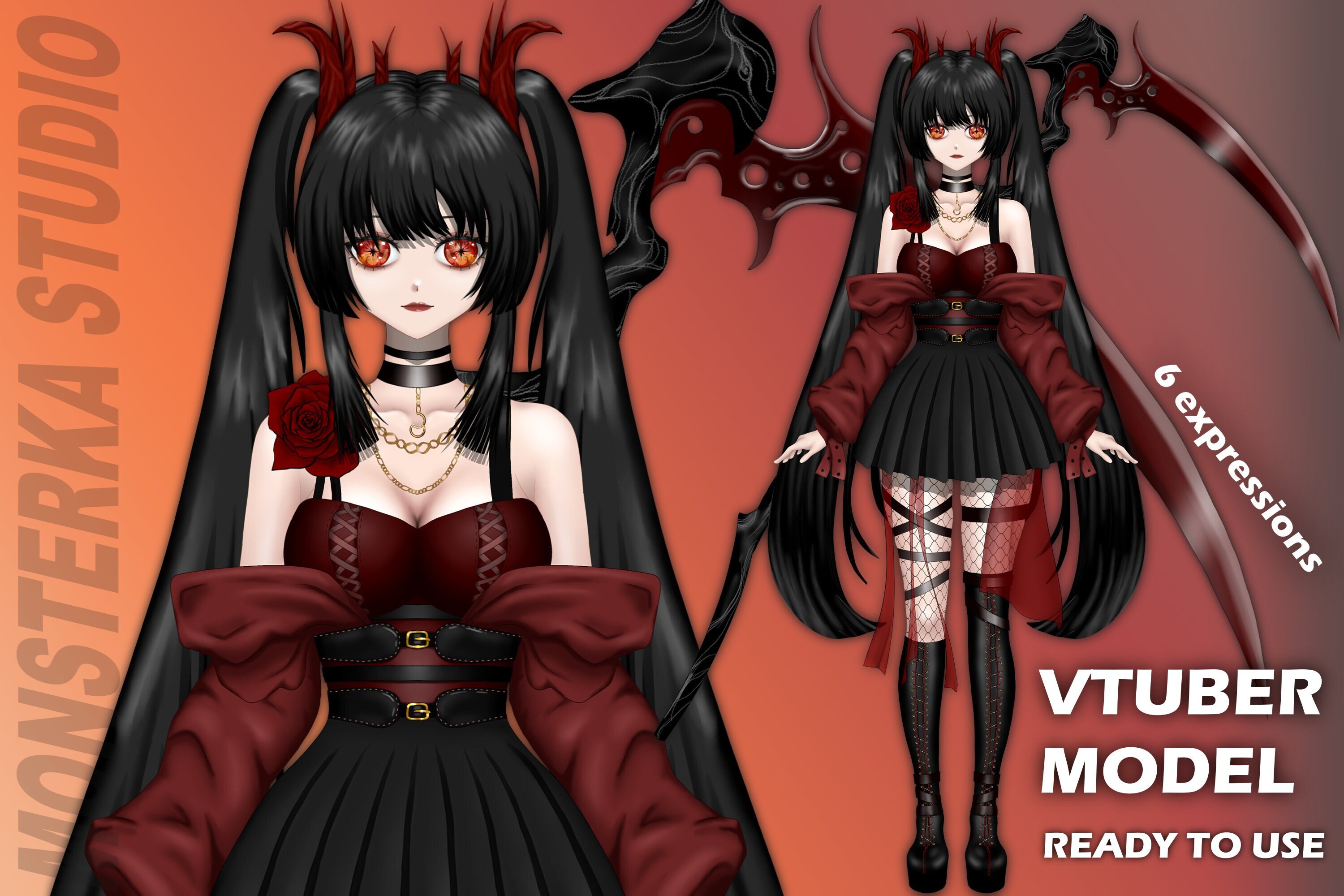 Vtuber Model Live 2d Demon Girl With A Scythe Full Body pre-made Ready ...