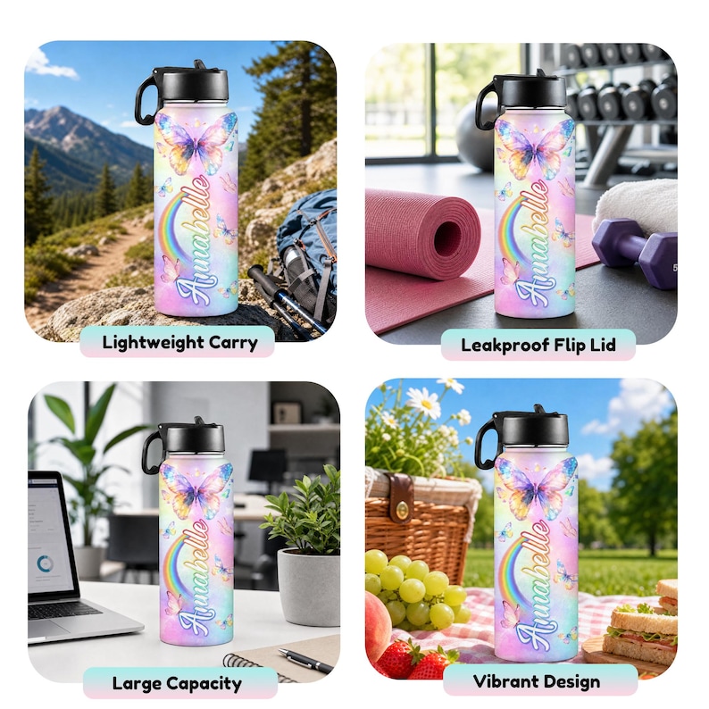 Personalized Butterfly Name Kids Tumbler, Insulated Water Bottle With ...