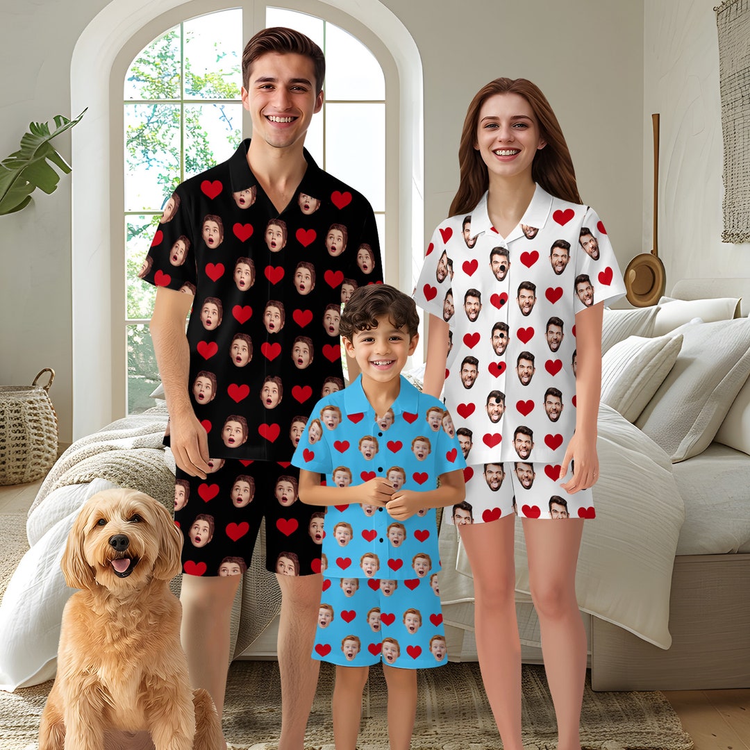 Custom Photo Love Heart Family Pajama Set, Personalized Family Faces ...