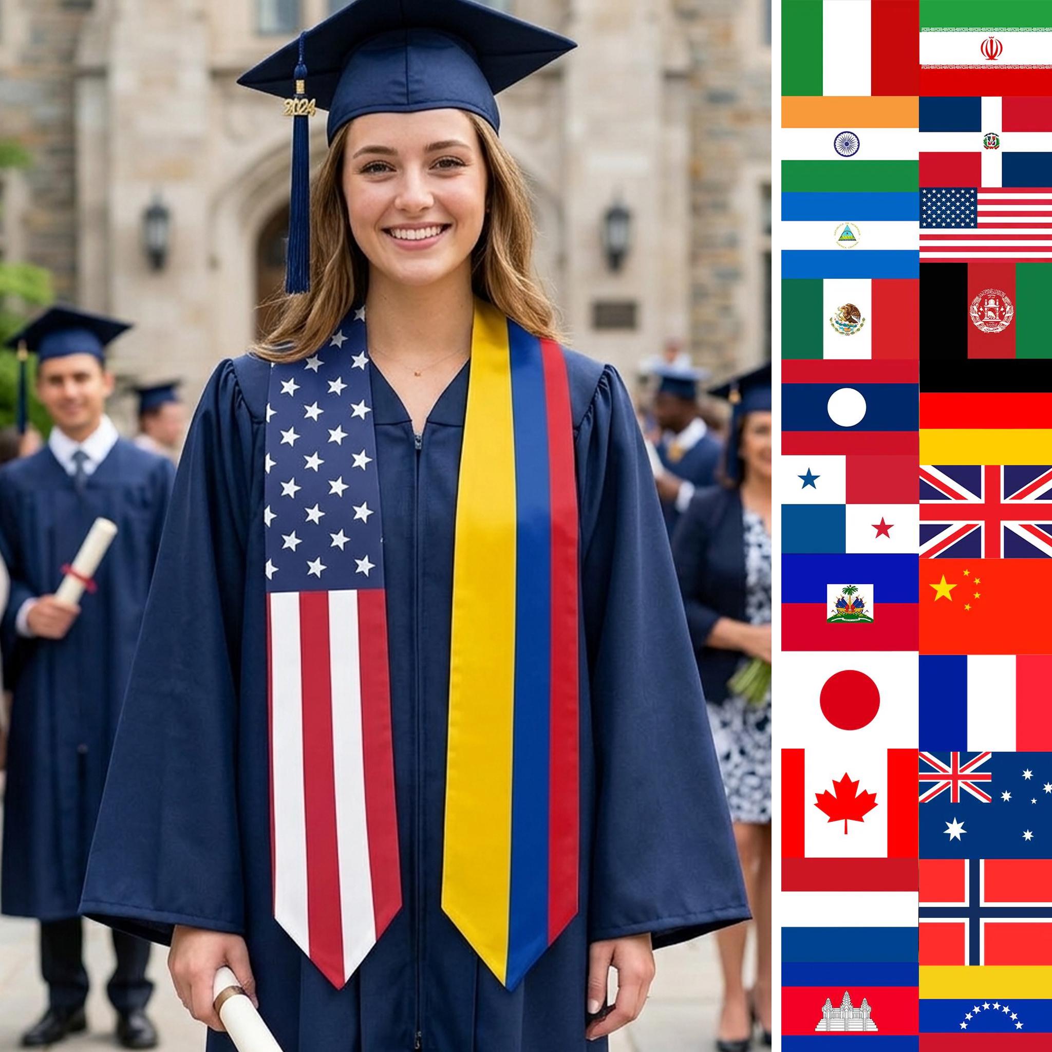 Custom Mixed Two Flag Graduation Stole, Personalized Class of 2026 Sash ...