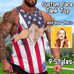 Custom USA Flag Tank Tops, Face Tank Top, Custom Photo Tank Top, Men ...