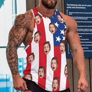 Custom USA Flag Tank Tops, Face Tank Top, Custom Photo Tank Top, Men ...