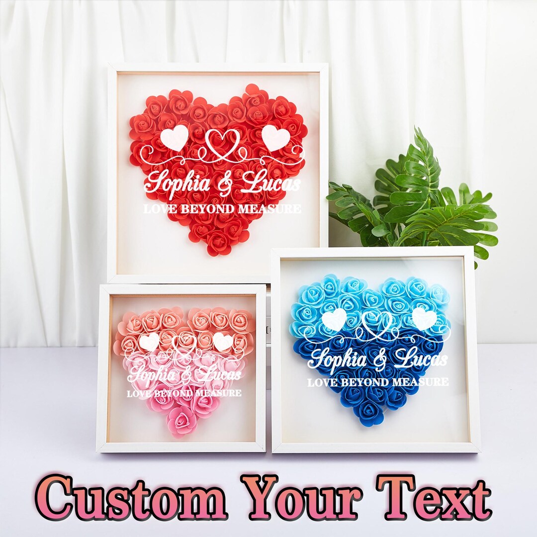 Personalized Couples Heart Flower Shadow Box,heart Shaped Flower Shadow ...