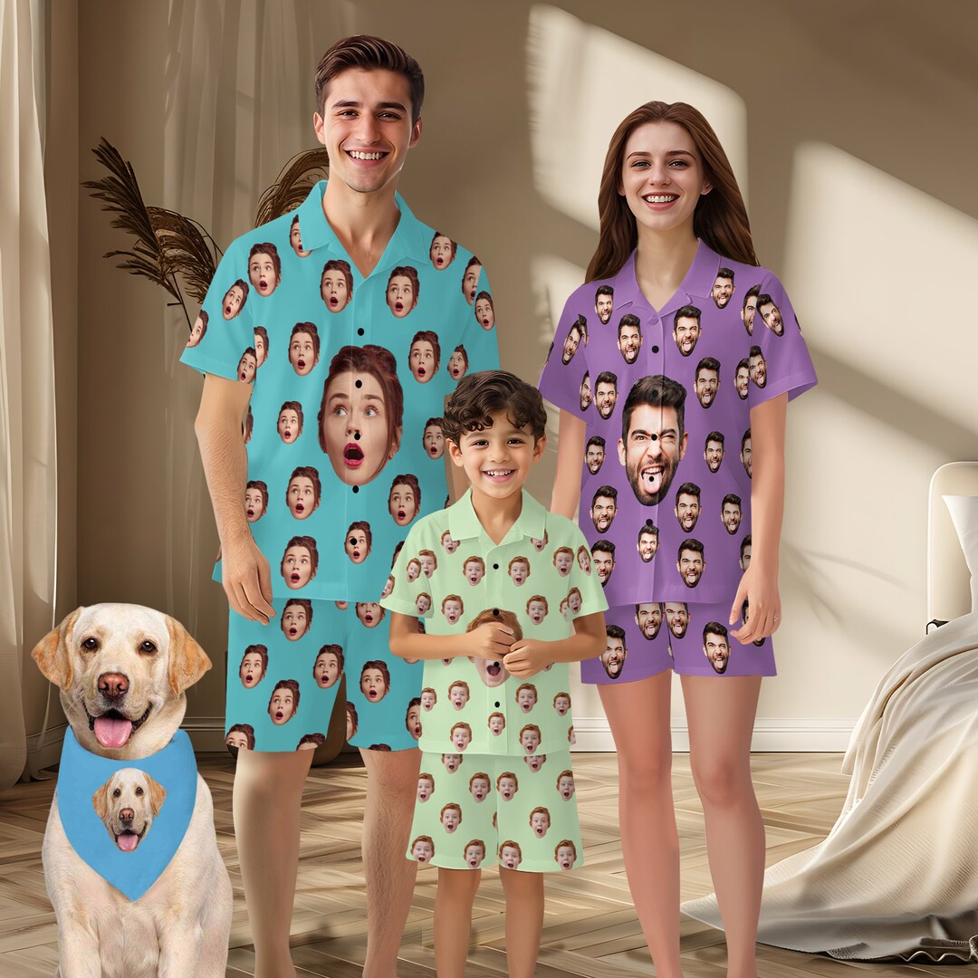 Custom Pajama Set With Picture Logo Pet, Customize Couple Pajamas With ...