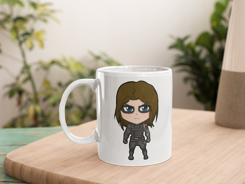 Marvel Cute Chibi Bucky Barnes 11oz White Glossy Mug Perfect Gift for ...