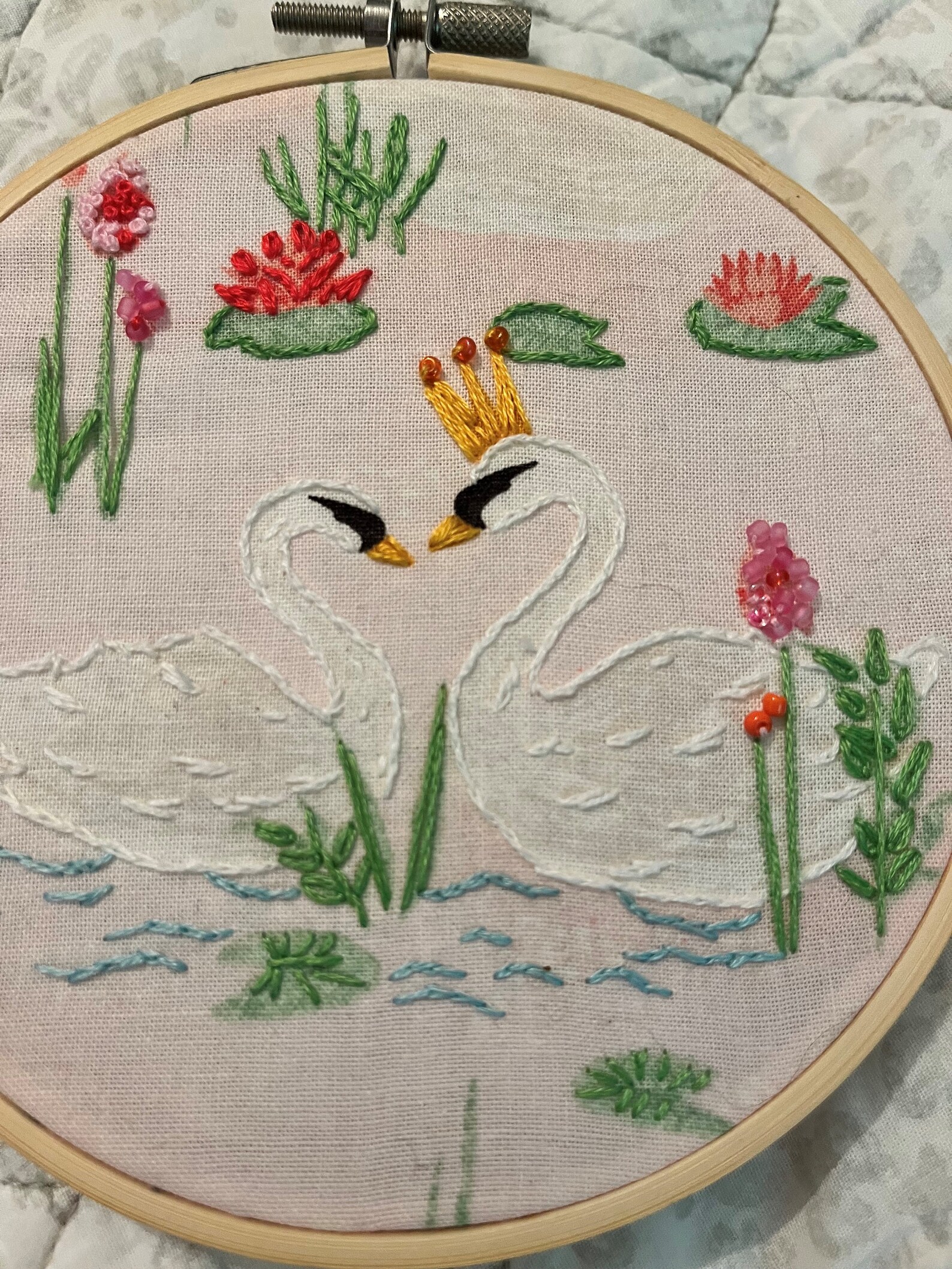Swan Finished Embroidered Hoop Wall Hanging, Embroidered Wall Art ...