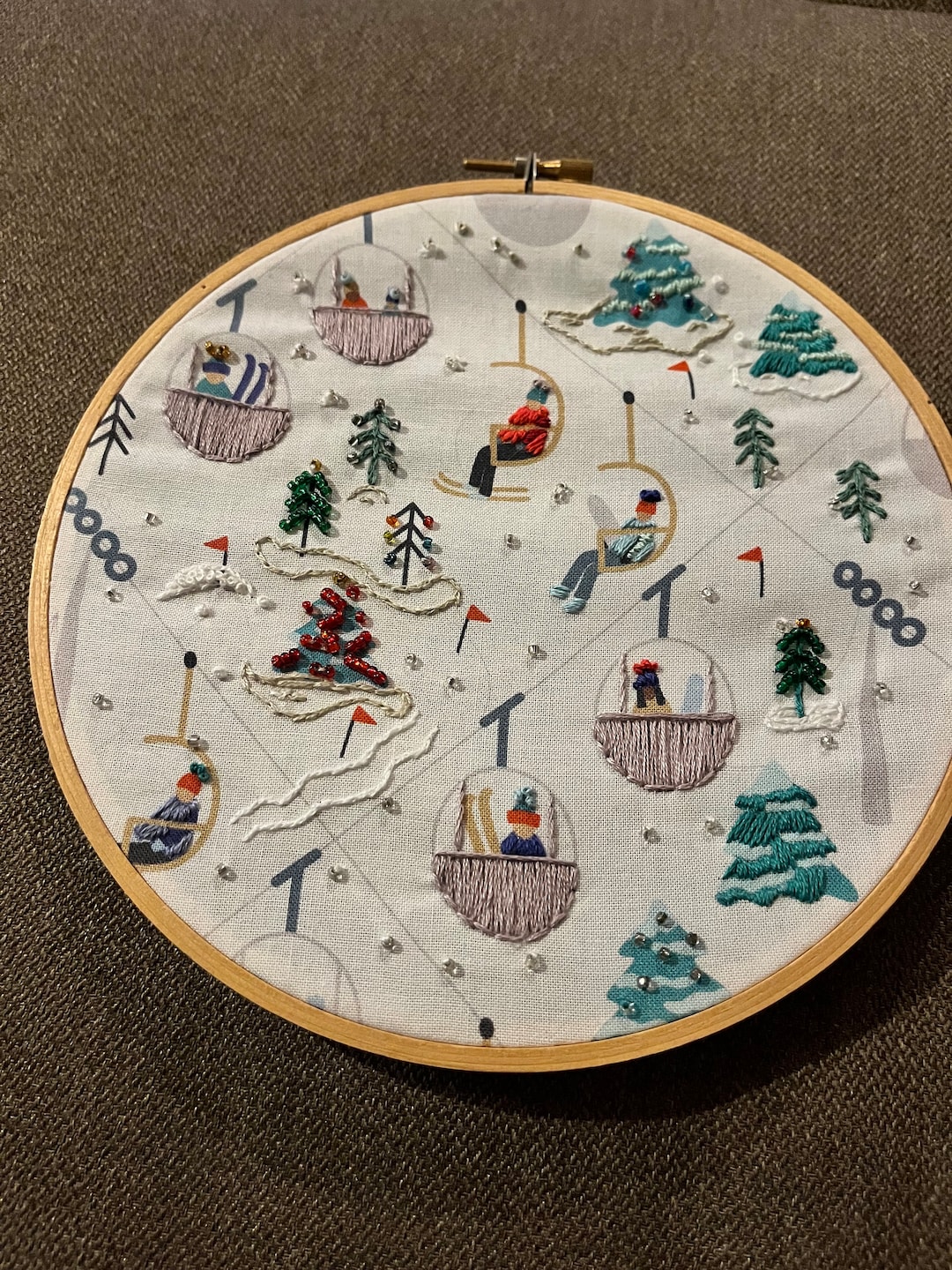 Handmade Embroidered Skiing Hoop, Winter Cottagecore Decor - Etsy