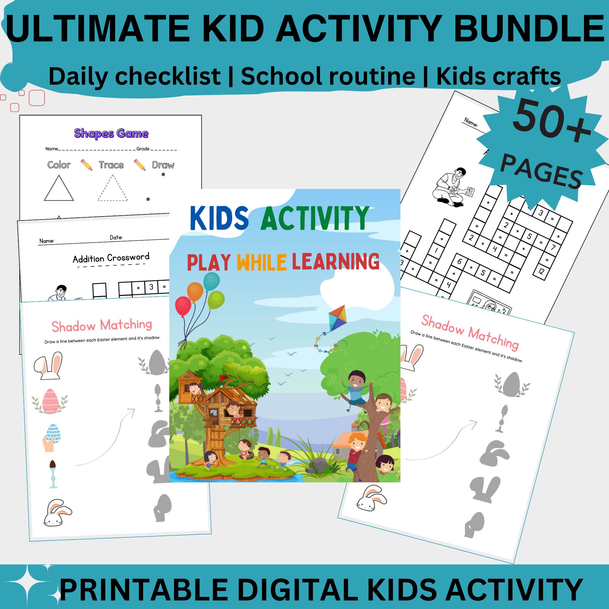 56 Digital Printable Kids Activities, Home Learning Kids Craft, Instant ...