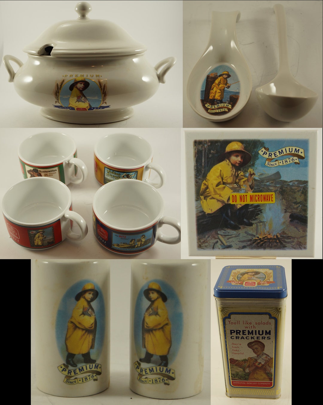 Vintage Nabisco Premium Saltine Soup Tureen, Ladle, Spoon Rest, 4 Soup ...