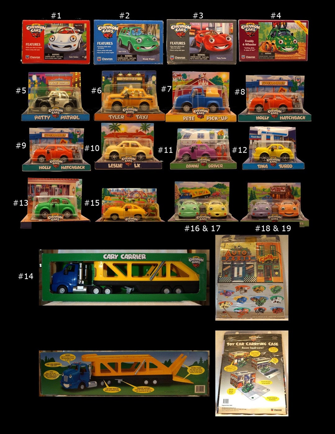 Vintage Chevron Cars Collection of 19 Cars Carrying Case From 1996 to ...