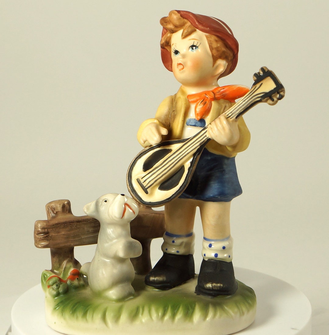Vintage Royal Crown Boy Playing a Mandolin and Singing to His Dog ...