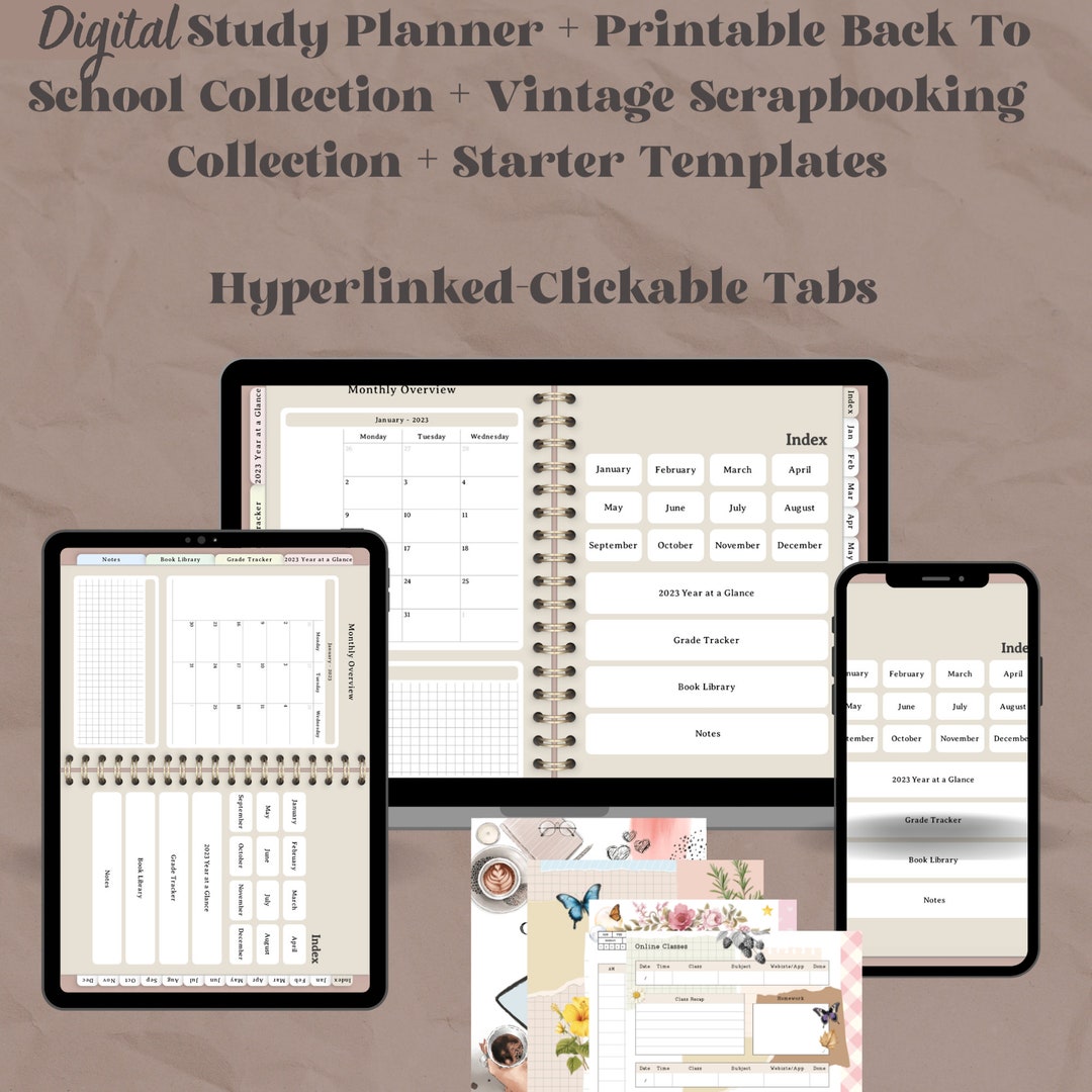 Dijital Study Planner Printable Back to School Collection Vintage ...