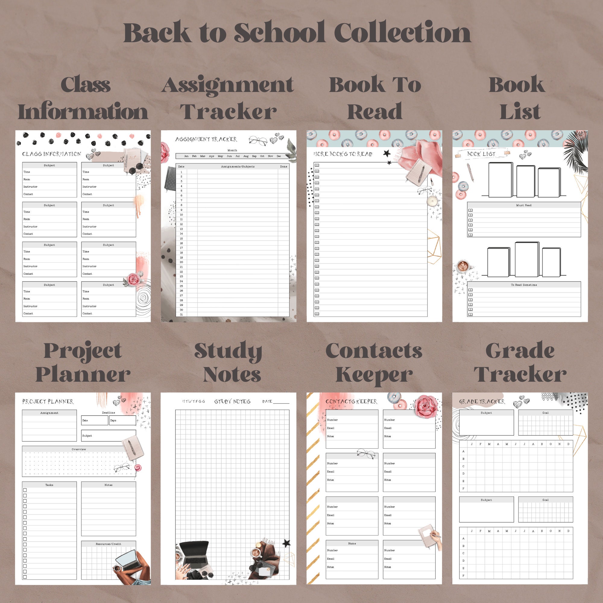 Dijital Study Planner Printable Back to School Collection Vintage ...