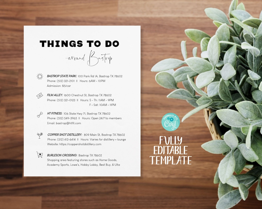 Editable Things to Do/places to Visit Printable | Local Attraction List ...