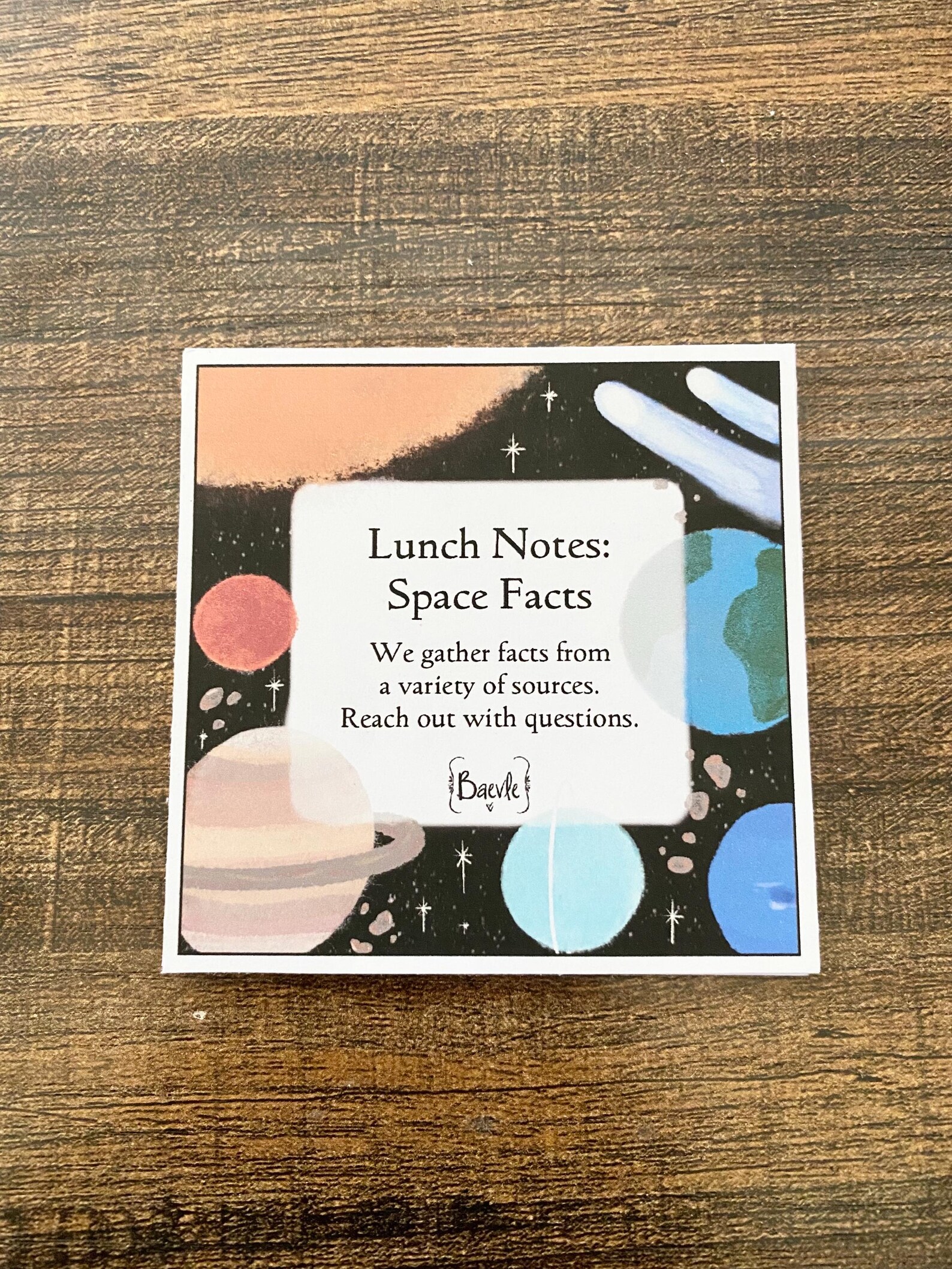 Space Lunch Box Fact Notecards Lunch Notes With Space Facts Small Note ...